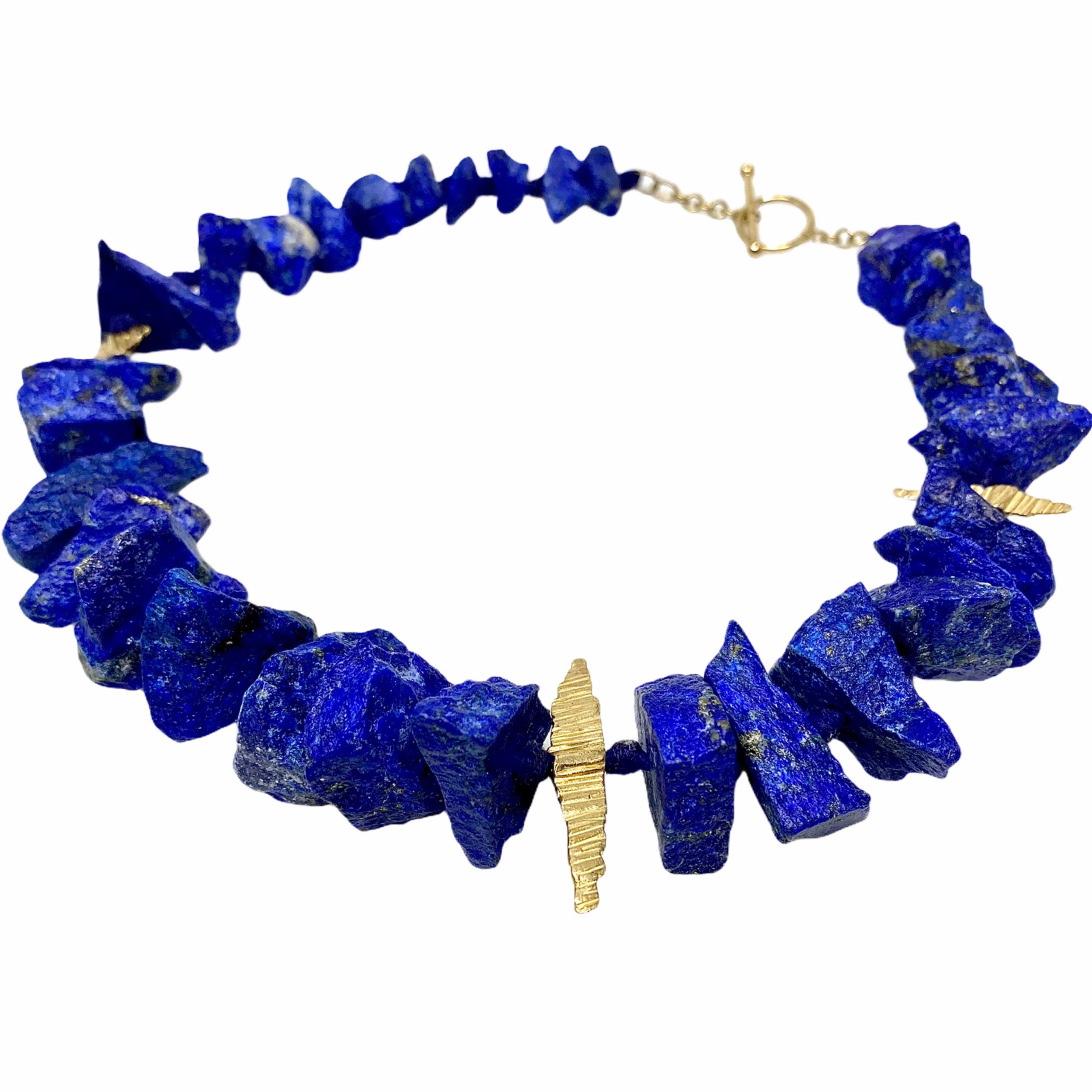 Lapis lazuli necklace with 14k yellow gold beads and clasp